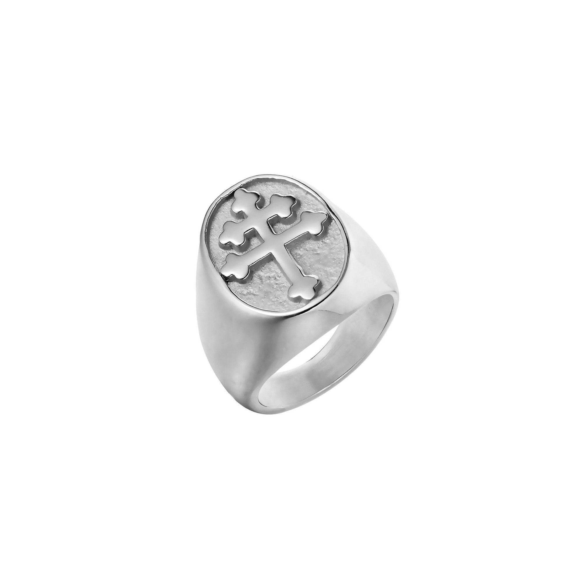 BOBIJOO Jewelry - Ring Signet ring Cross of Lorraine, Anjou, Steel ...