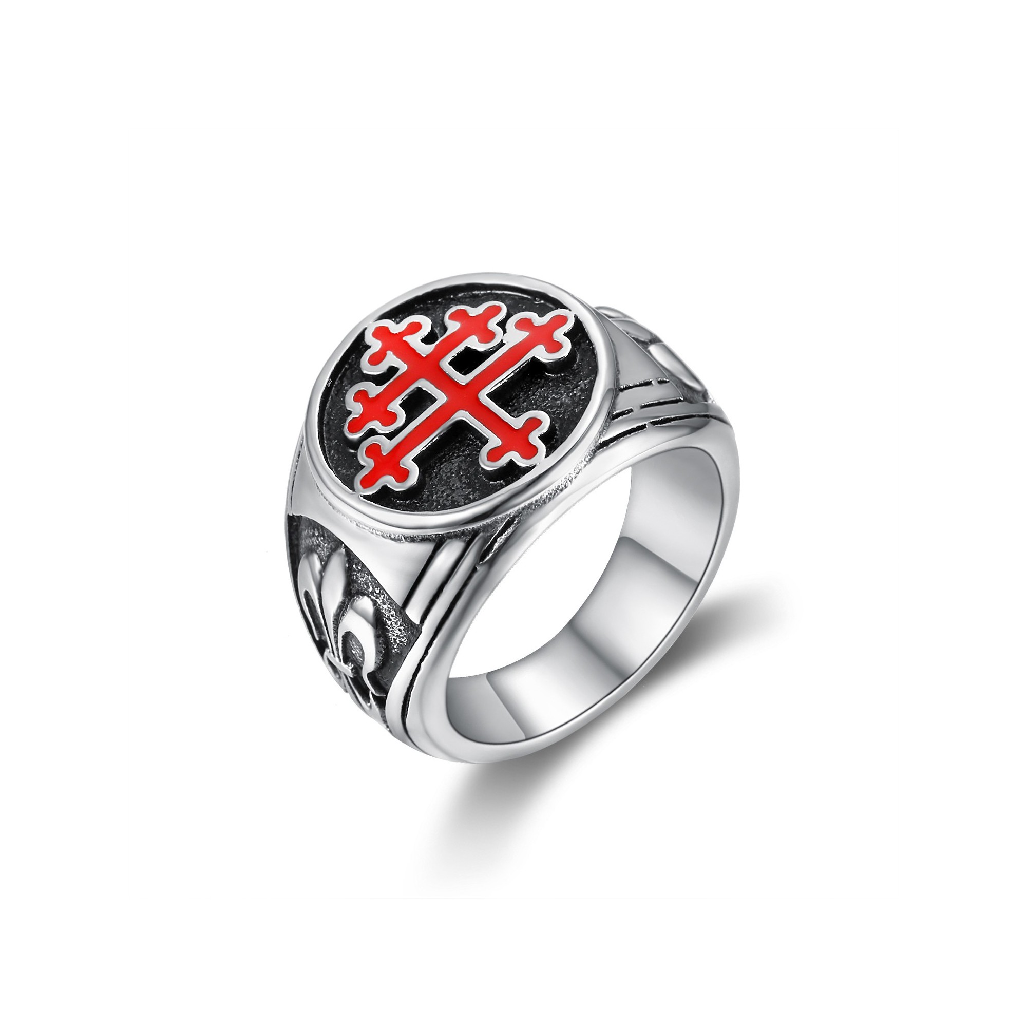 BOBIJOO Jewelry - Ring Signet ring Cross of Lorraine, Red Fleur de Lys ...