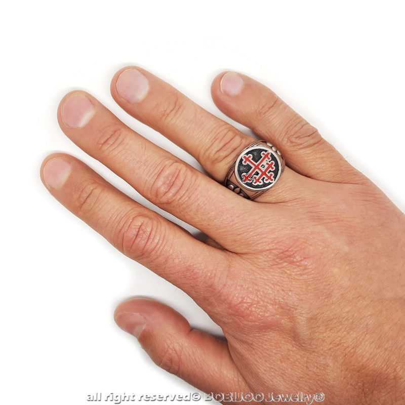 BOBIJOO Jewelry - Bague Chevalière Croix de Lorraine Rouge Fleur de Lys ...