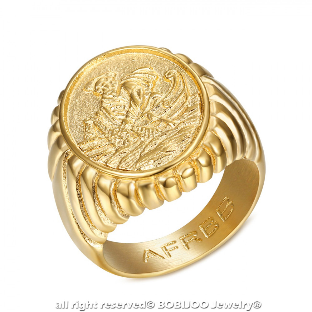BOBIJOO Jewelry - Ring Signet Ring of the Fisherman Pope Steel PVD Gold ...