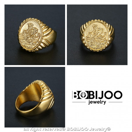 BOBIJOO Jewelry - Anello Anello del Pescatore Papa in Acciaio PVD Oro ...