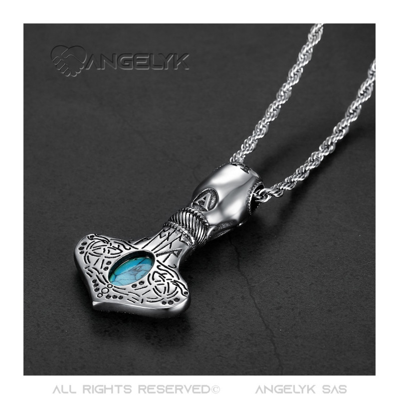 BOBIJOO Jewelry - Anhänger Halskette Hammer Thor Mjöllnir-Viking-Türkis - 29,90