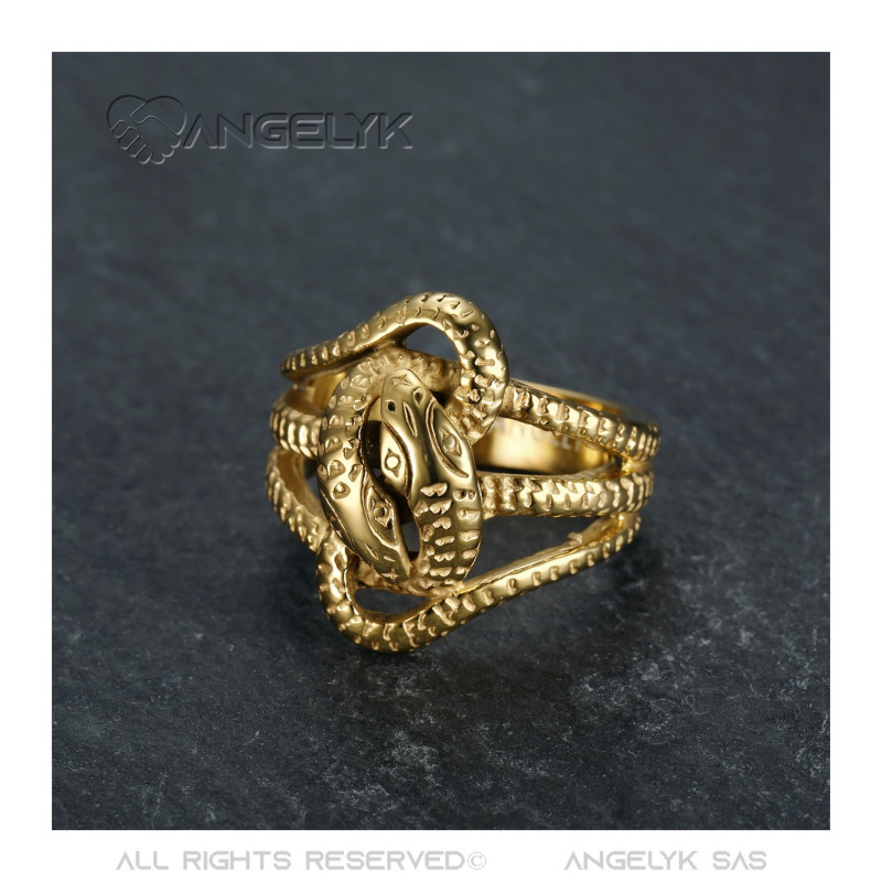 Bague double serpent entrelacé Sap 2 têtes en Acier finition Or
