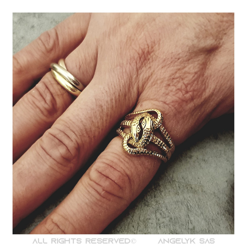 Bague double serpent entrelacé Sap 2 têtes en Acier finition Or