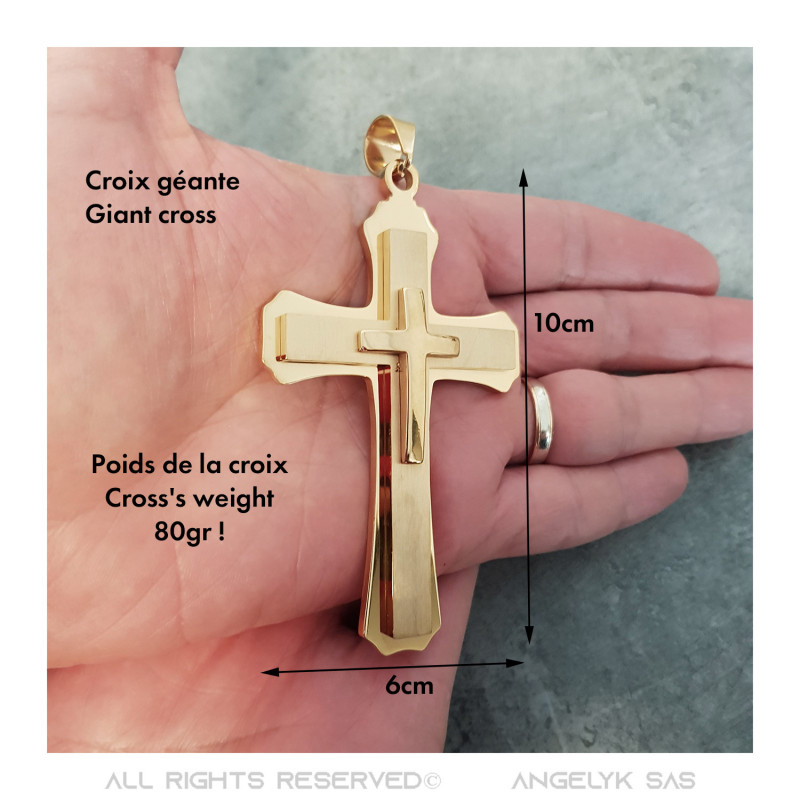 Enorme ciondolo tripla croce + collana XXL chicco di caffè