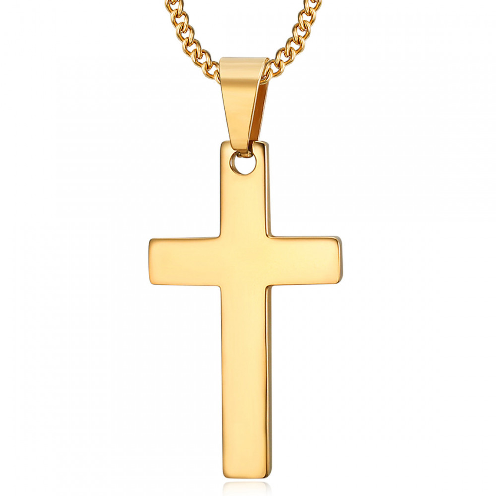 Collier croix pendentif sans Christ Acier inoxydable Or 35mm