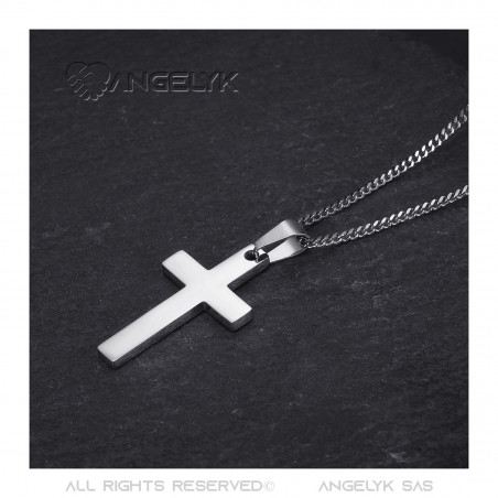 Collier croix pendentif sans Christ Acier inoxydable 35mm