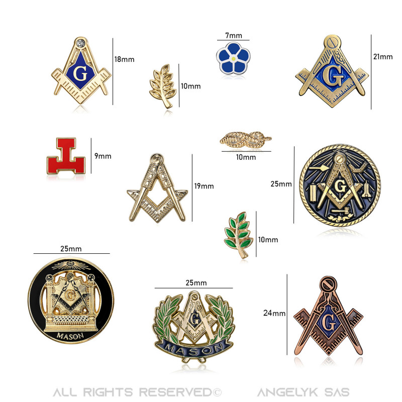 BOBIJOO Jewelry - Lote de 12 pines temáticos de la masonería - 34,90