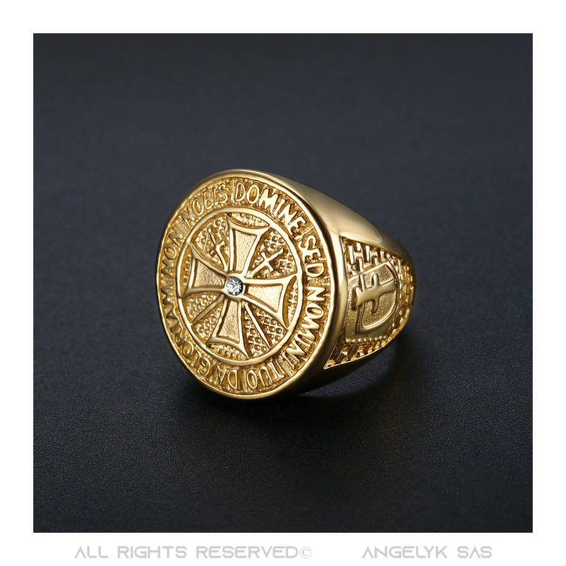 Templar ring | non nobis dominates Stainless Steel, Diamond & Gold