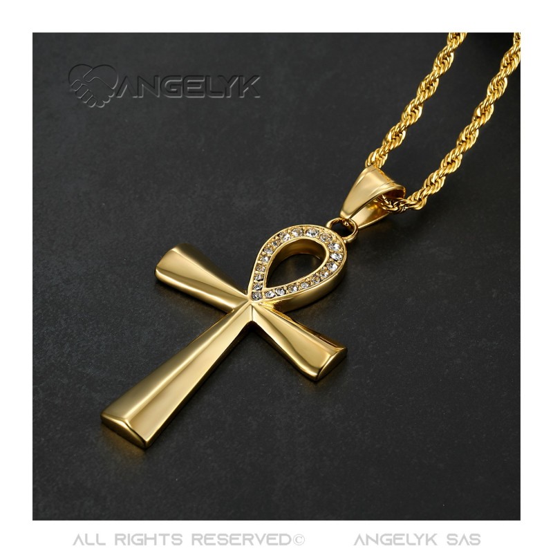 BOBIJOO Jewelry - Pendentif Croix Ankh de Vie Egyptienne Or Diamants ...