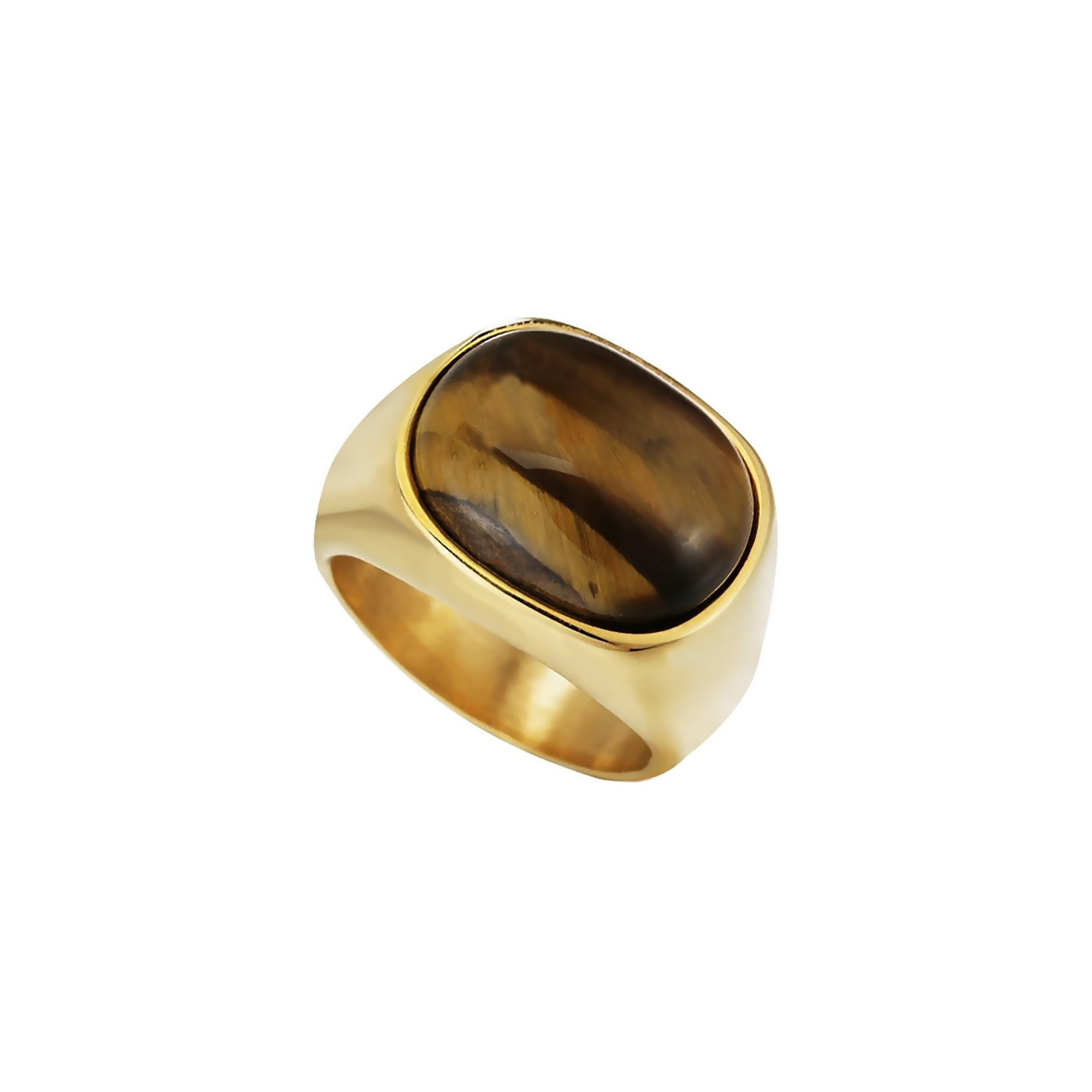 Tigerauge Ring Mann Chevalière Edelstahl und Gold