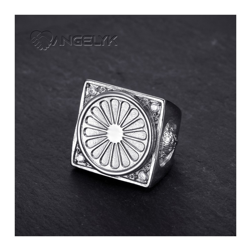Bague du drapeau Gitan Niglo Chevalière Acier Argent Diamant