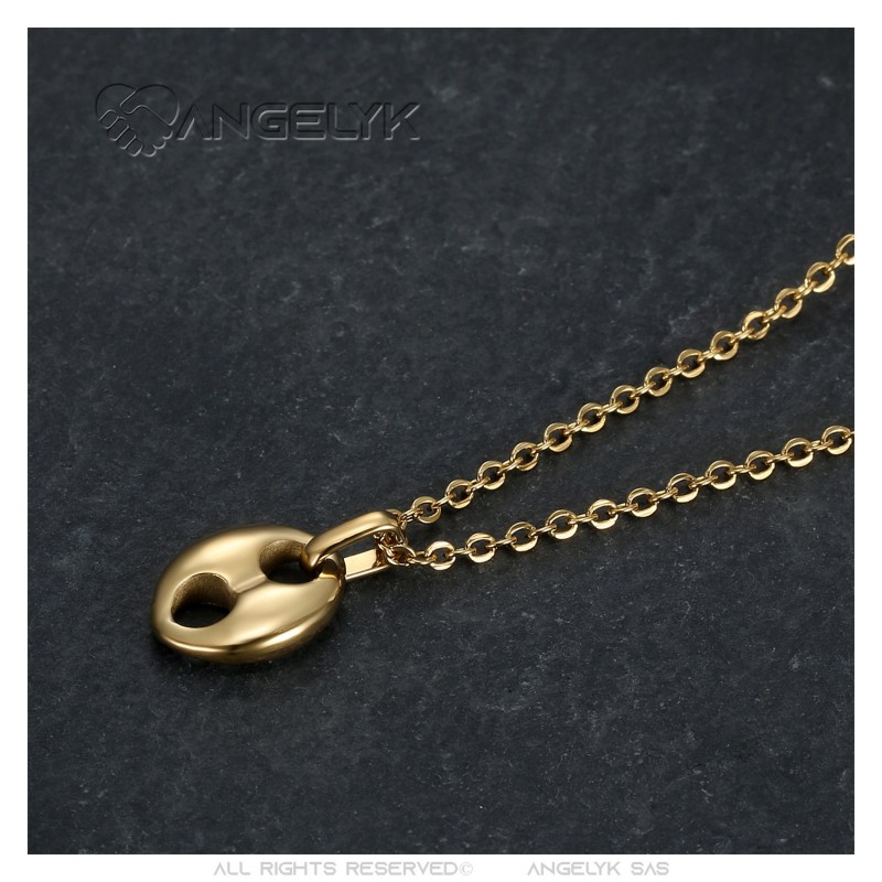 Coffee Bean Pendant 11mm Stainless Steel Gold Chain