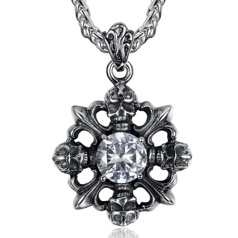 Pendentif gothique Biker Templier Fleur de lys Acier