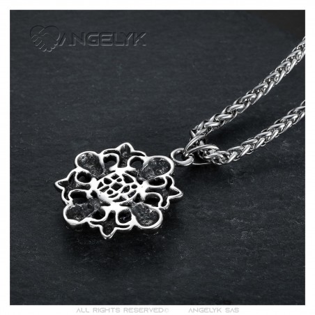 Pendentif gothique Biker Templier Fleur de lys Acier