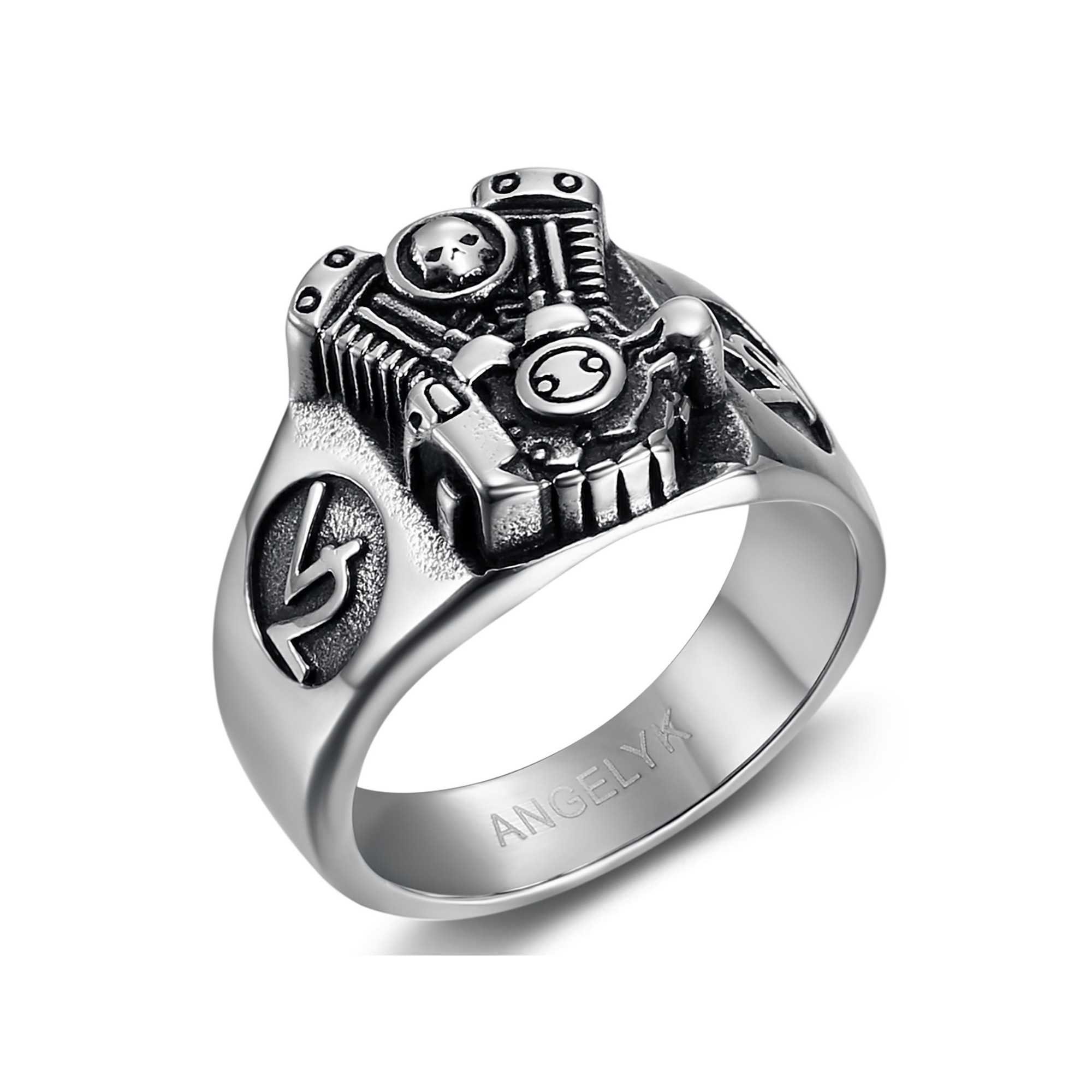 BOBIJOO Jewelry - Ring Signet Ring Engine Cylinder Biker Triker Skull ...