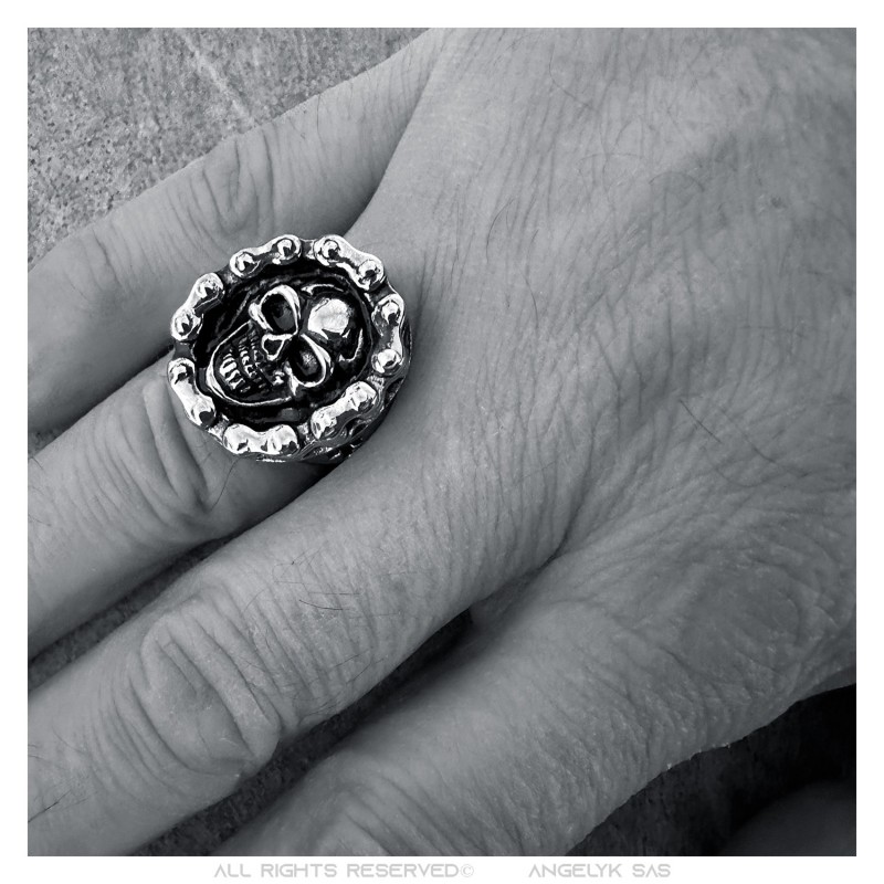 Biker Ring Men's Motorcycle Chain Skull Templar Steel