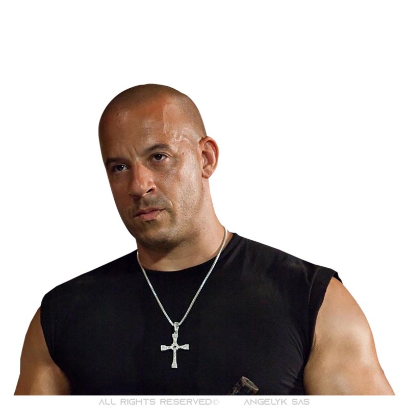 Collier fast and furious Croix Vin Diesel Acier inoxydable