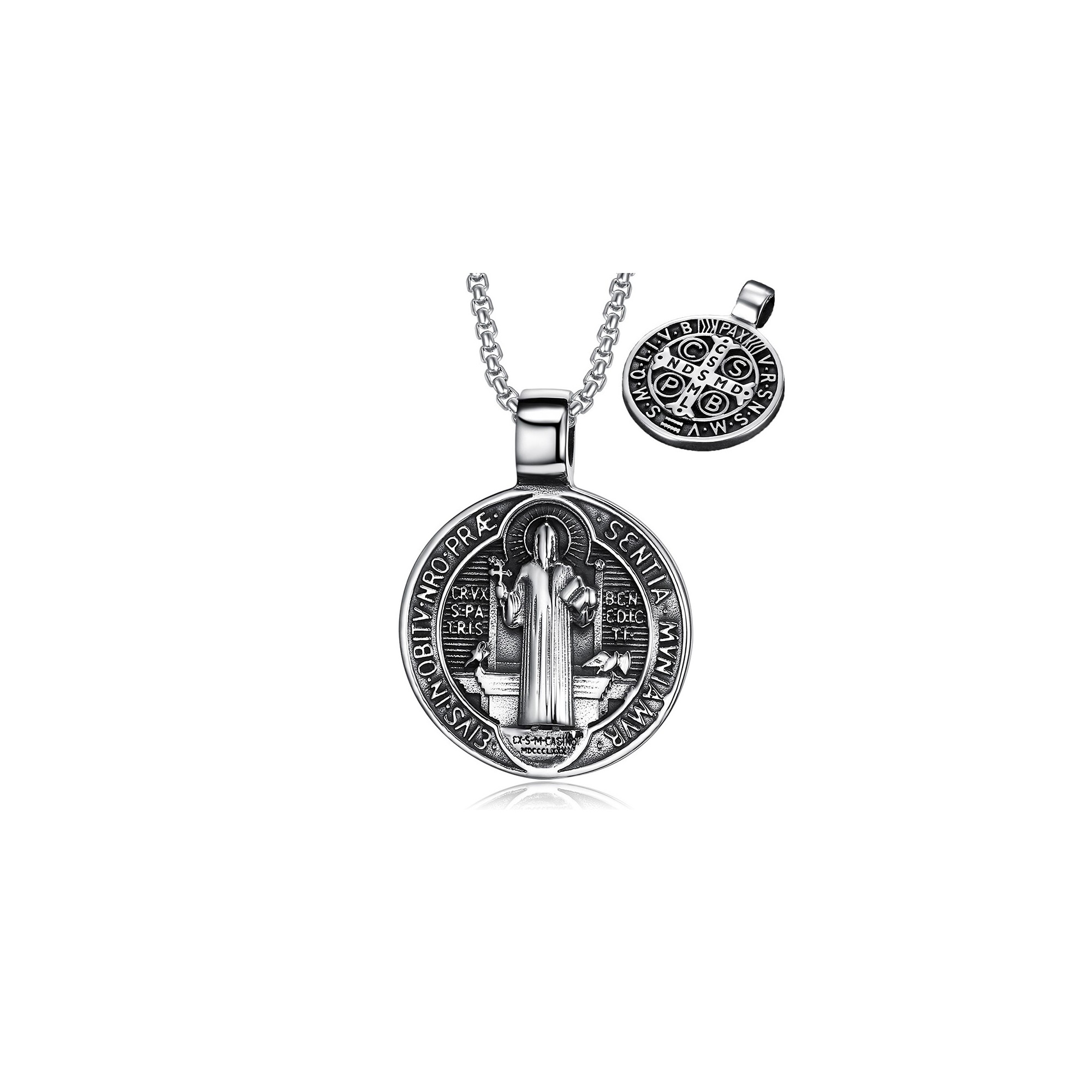 Médaille Saint Benoît en pendentif homme Acier inoxydable