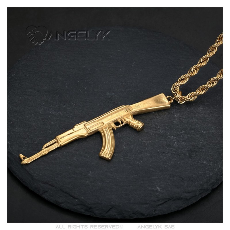 Kalashnikov AK47 Steel and Gold Chain 70cm