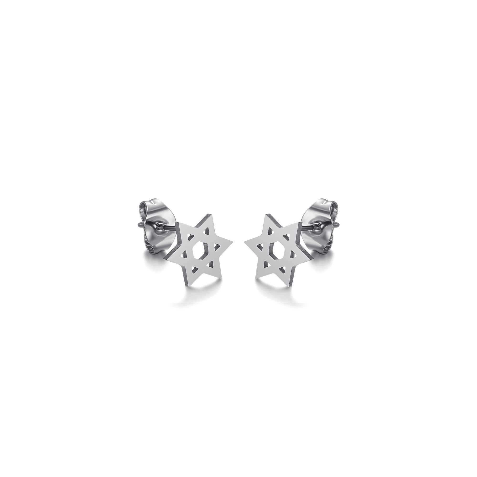 Boucles d'Oreilles étoile de David Acier inoxydable Argent