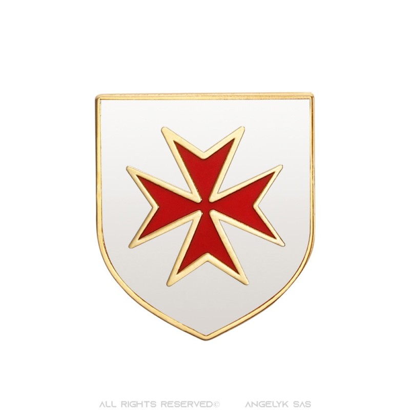Templar Coat of Arms Red Maltese Cross Lapel Pin