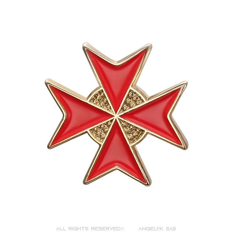 Templar red Maltese cross lapel pin 16mm
