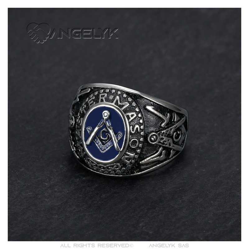 Signet Ring Freemason Stainless Steel Black Blue