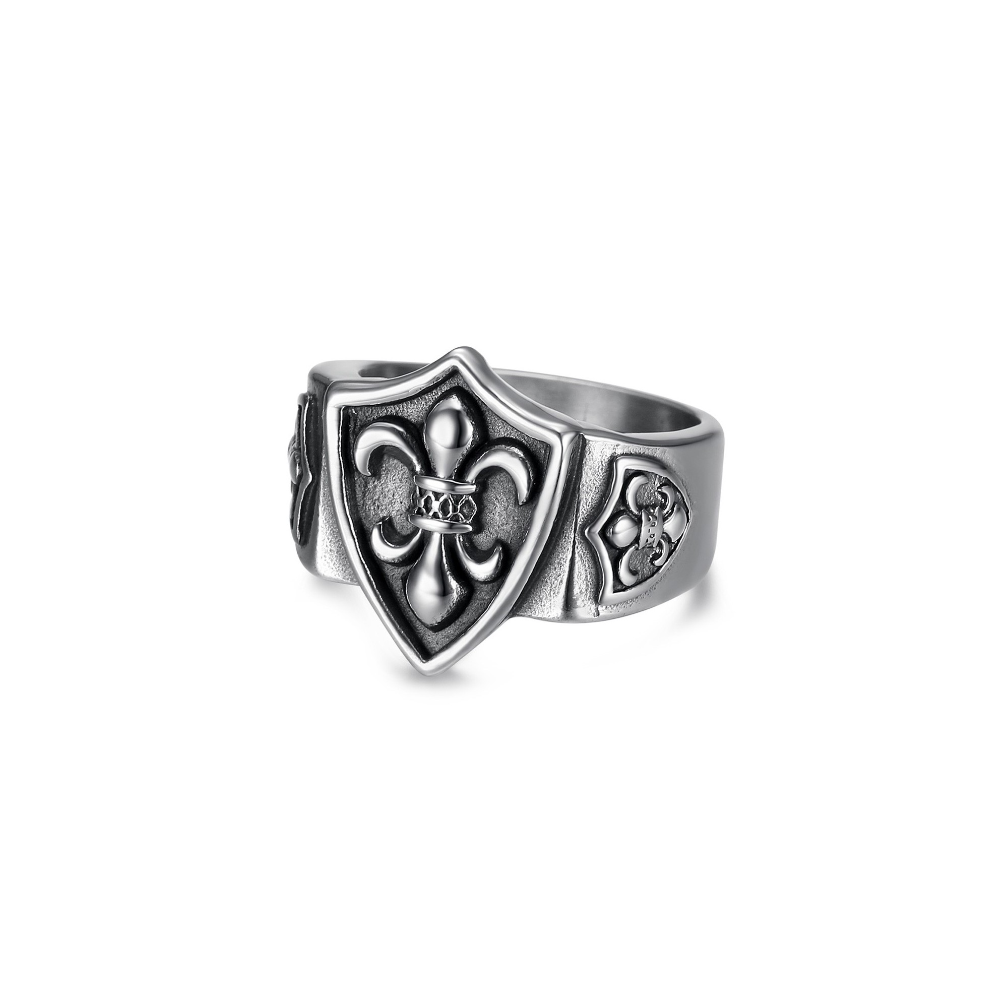 Bague fleur de lys Templier Patriote Blason Acier inoxydable