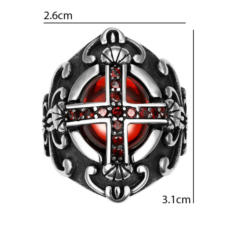 BOBIJOO Jewelry - Signet Ring Cross Templar Royalist Red Stone, Gothic ...