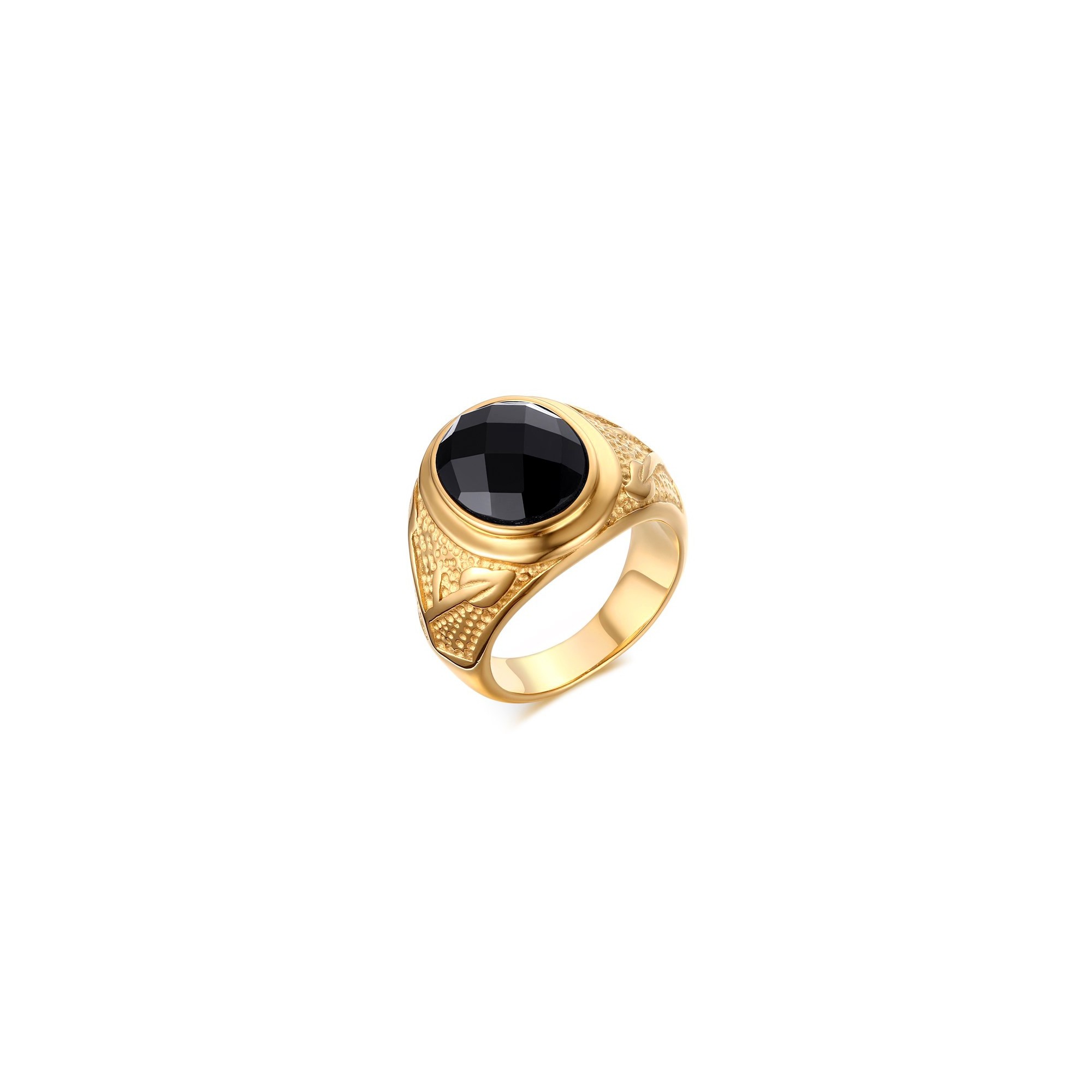 BOBIJOO Jewelry - Anello Agata Nera, Decorazioni in Oro Ramo - 19,90