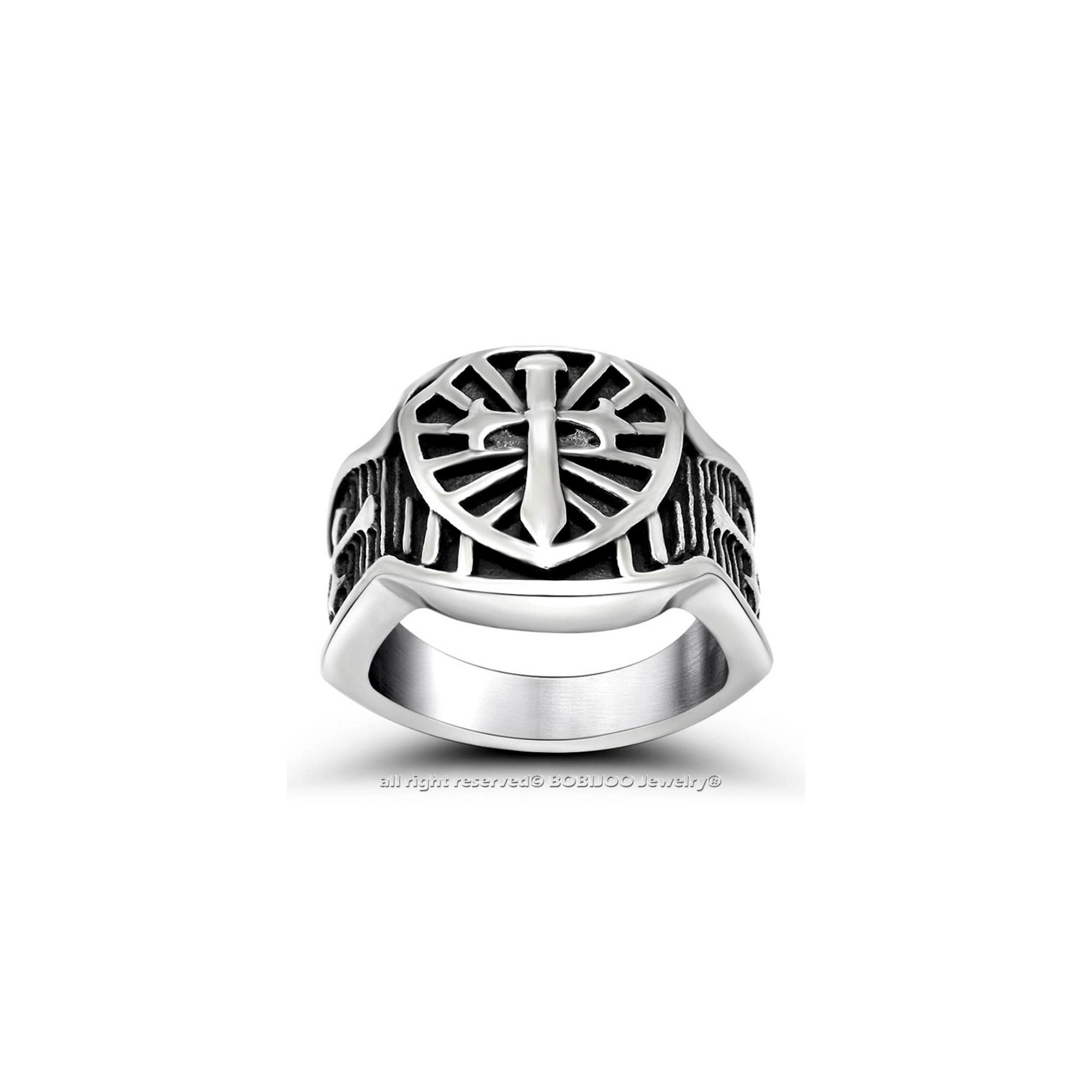 BOBIJOO Jewelry - Signet Ring Knight Sword Steel Templar Cross - 20,90