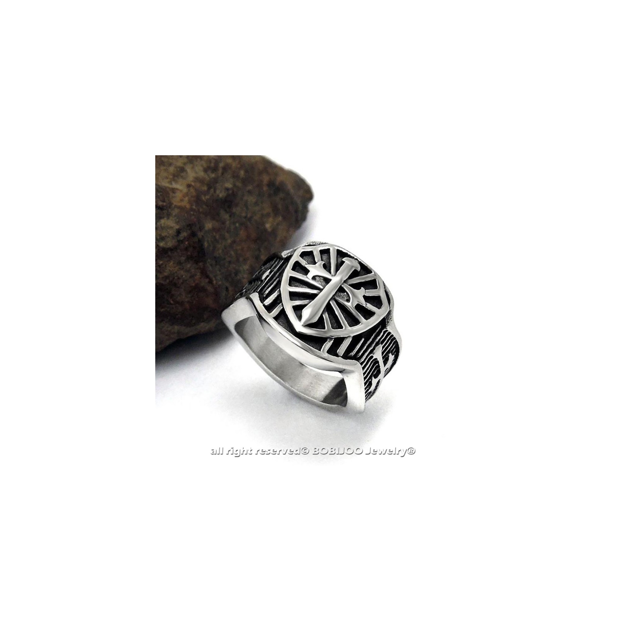 BOBIJOO Jewelry - Signet Ring Knight Sword Steel Templar Cross - 20,90