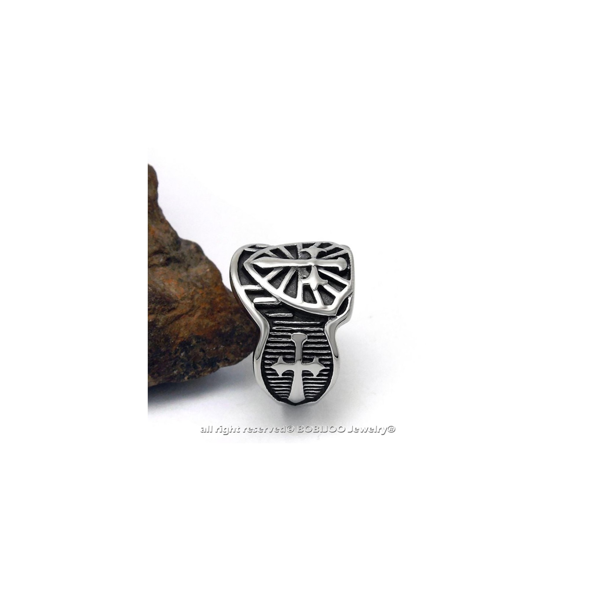 BOBIJOO Jewelry - Signet Ring Knight Sword Steel Templar Cross - 20,90