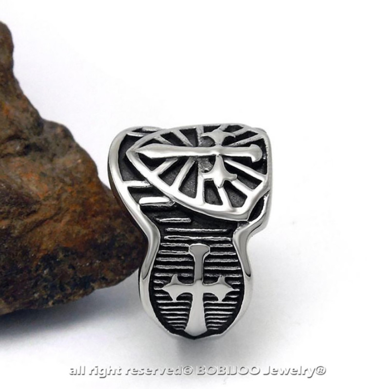 BOBIJOO Jewelry - Signet Ring Knight Sword Steel Templar Cross - 20,90